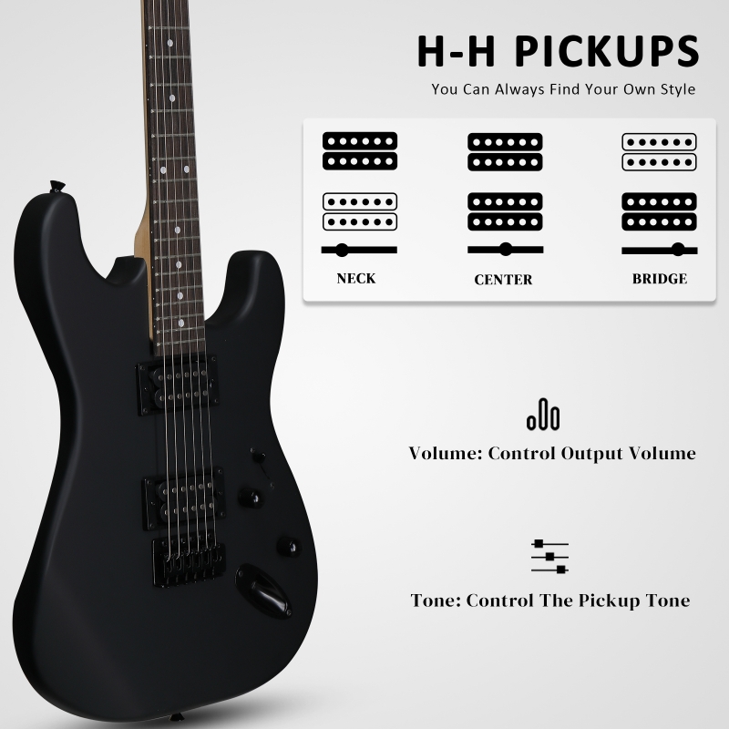Glarry GST Electric Guitar HH Pickup Full Size Matte Black - Glarry UK