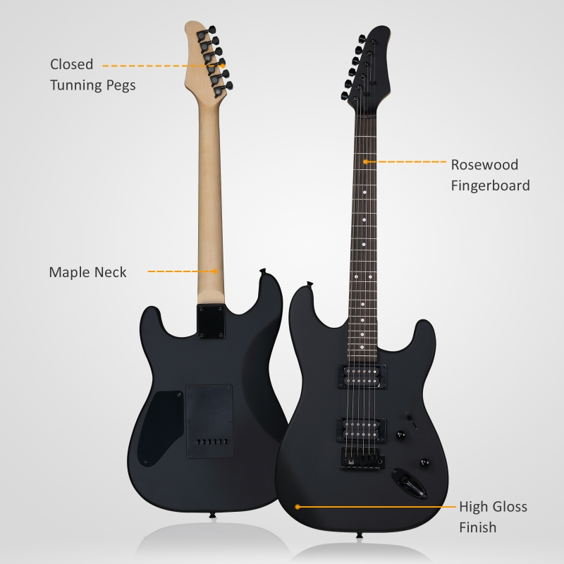 Glarry GST Electric Guitar HH Pickup Full Size Matte Black - Glarry UK